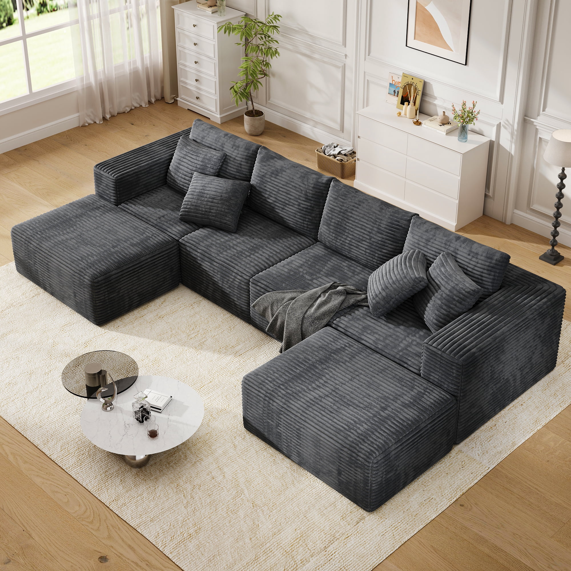 137" U-Shaped Sectional Sofa with Chaise, Modular Cloud Sectional Couch ...
