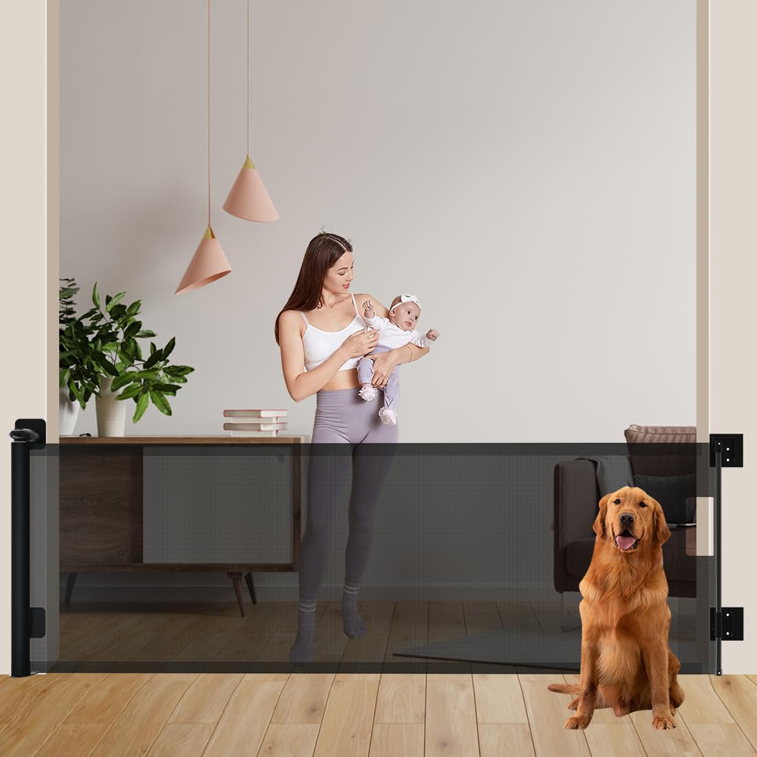 137 Inch Extra Wide Retractable Baby Gates 35" Tall Extra Long Dog Gate ...