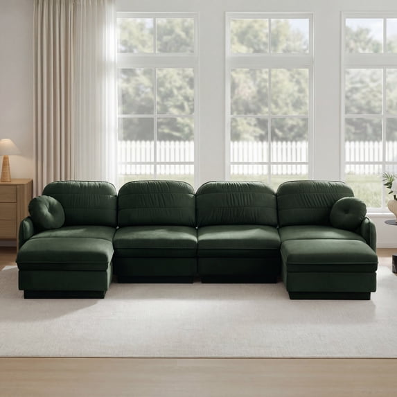 137" Oversize Chenille U-Shaped Sofa, Deep Seat Sofa Couch with Movable ...