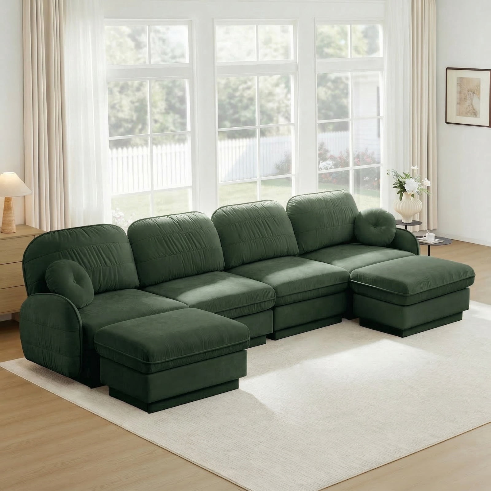 137" Oversize Chenille U-Shaped Sofa,Deep Seat Sofa Couch with Movable ...