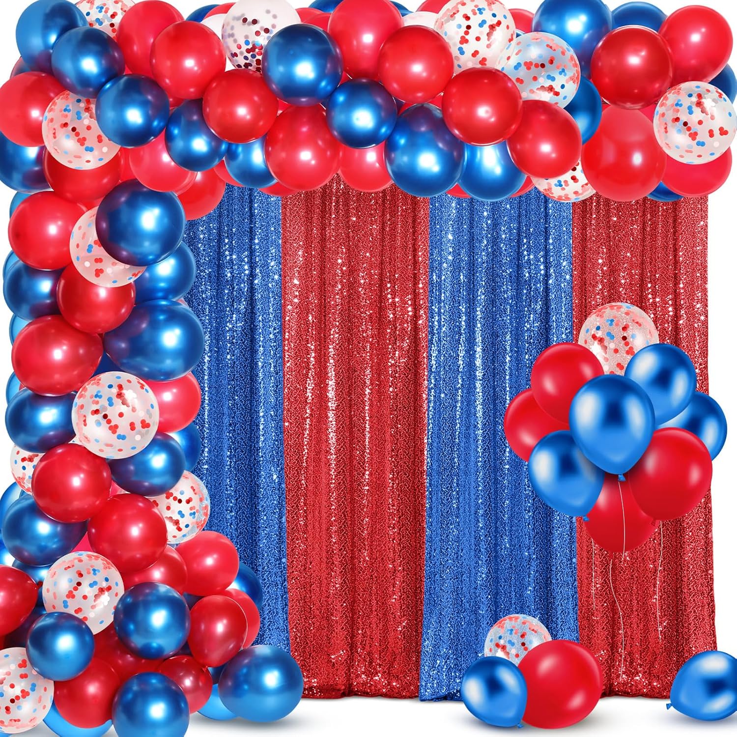 137 Pcs Red Blue Party Decorations with 4 Sequin Backdrop Curtain 133 ...