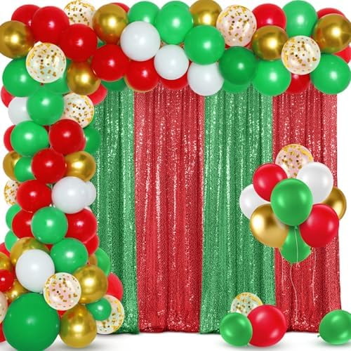 137 Pcs Red Green Party Background with 4 Sequin Backdrop Curtains 133 ...