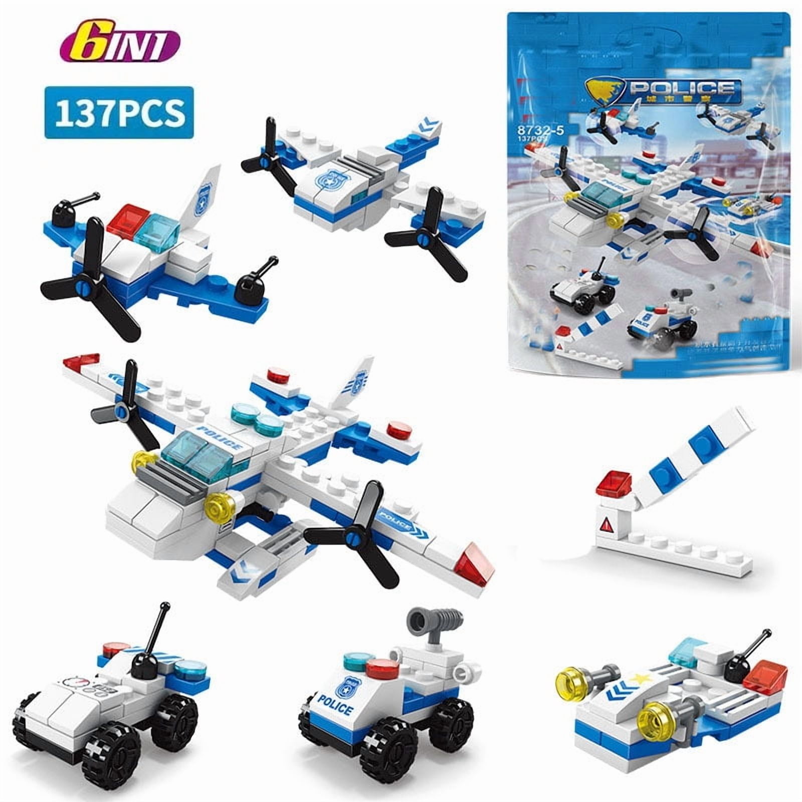 137Pcs 6 In 1 Mini Size City Police Helicopter Model Building Blocks ...