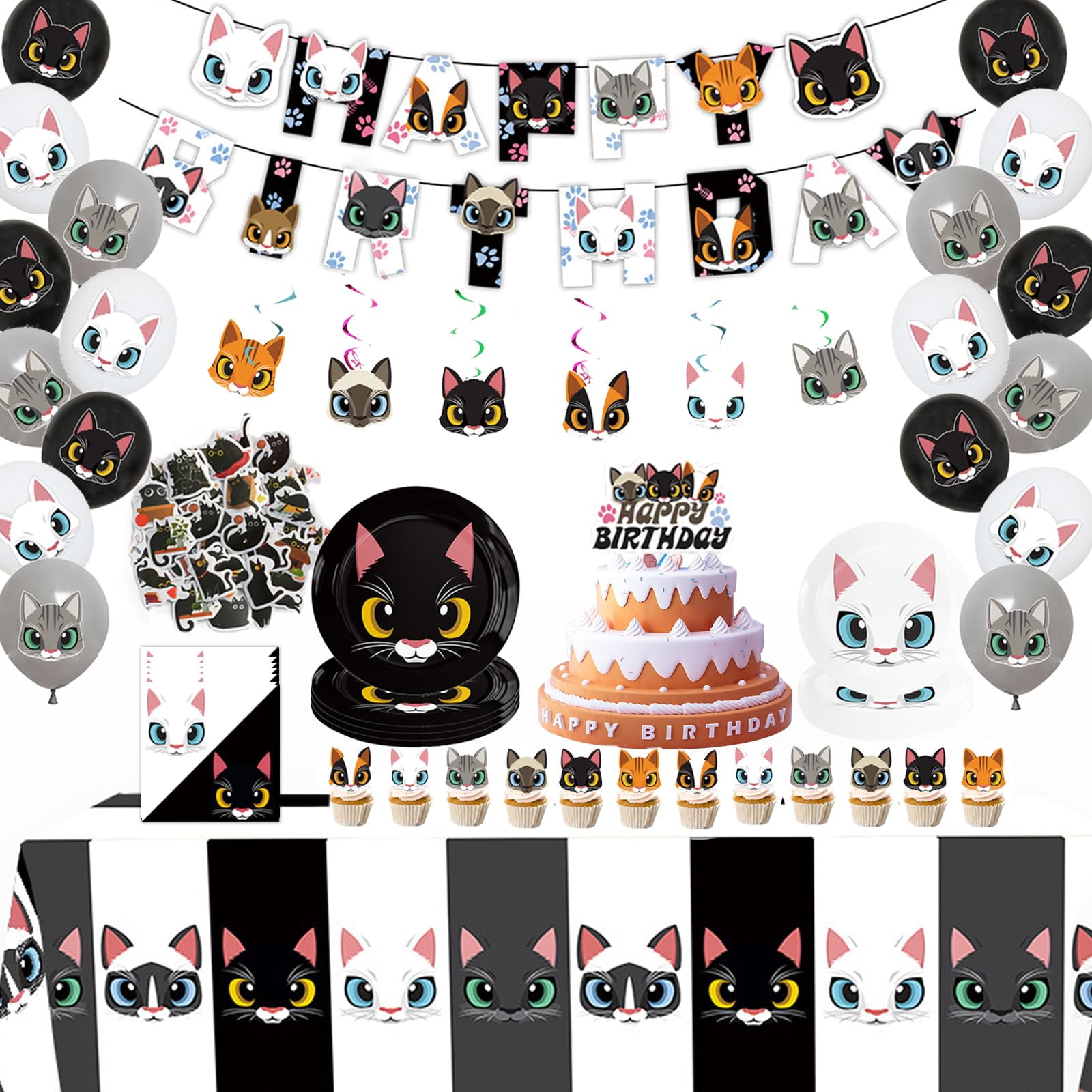 137pcs Cat Birthday Decorations Cat Themed Party Supplies - Banner ...