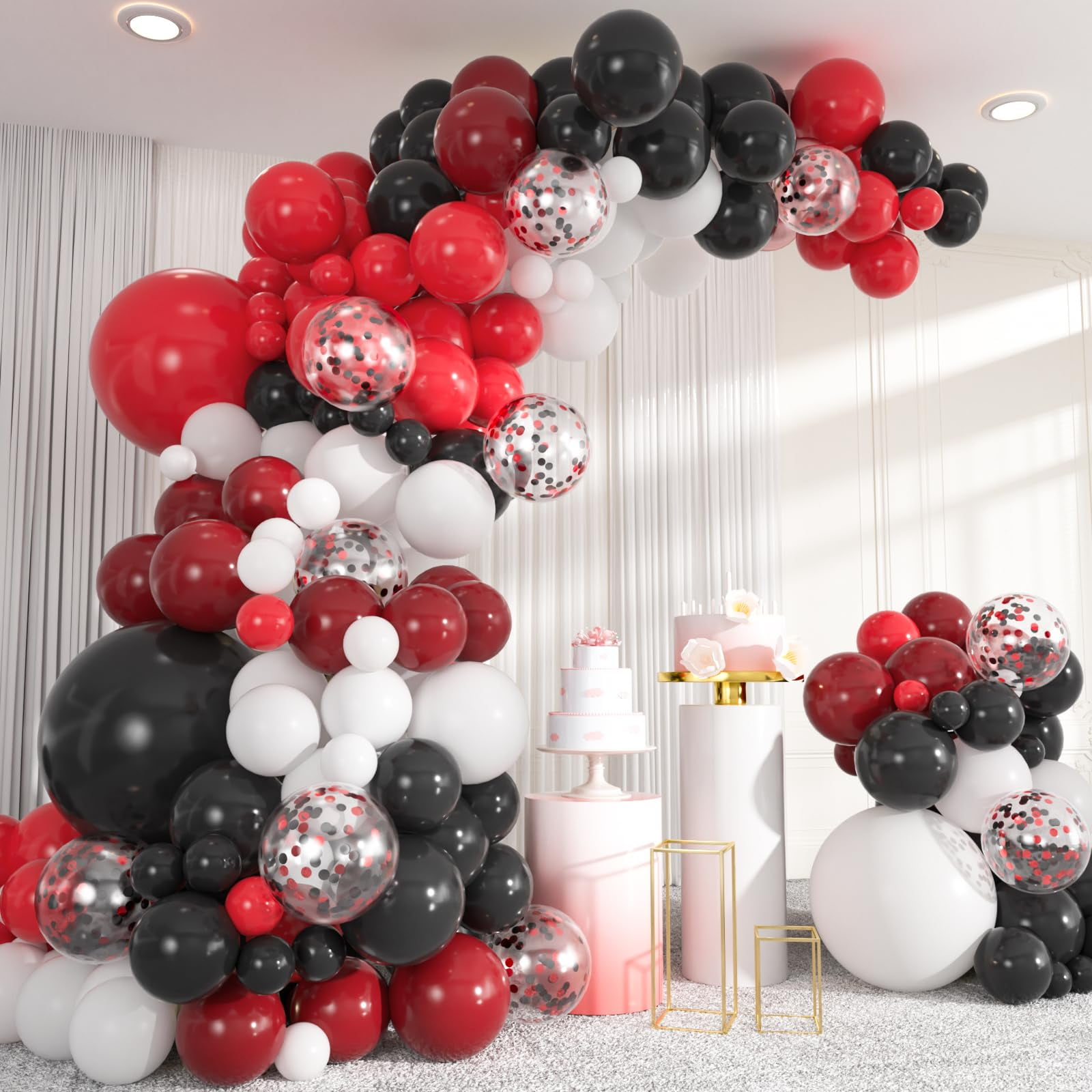 137pcs Red Black White Balloons Arch ZLK1 Kit, 18/12/10/5 Inch Ruby Red White Black Confetti ...