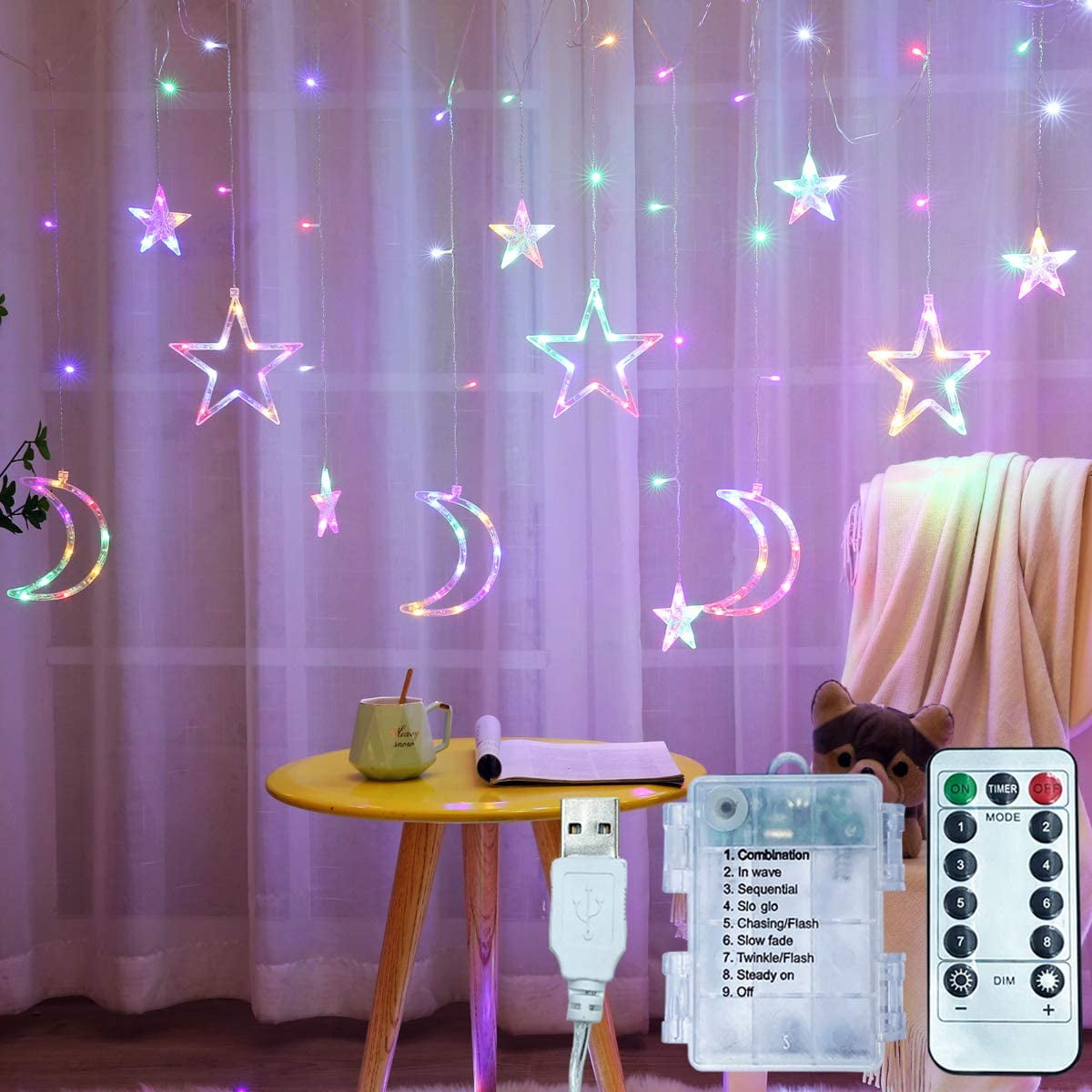 138 Led Curtain String Light Star Moon Icicle Light with 8 Lighting ...
