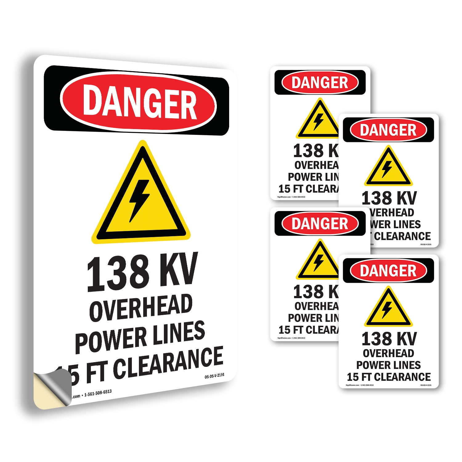 138KV Overhead Power OSHA Danger Vinyl Decal Label 14 Inch x 10 Inch ...