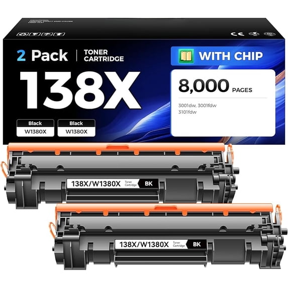 138X Black Toner Cartridge 2-Pack with Chip Compatible with HP 138X ...