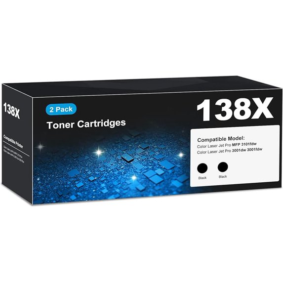 138X Black Toner Cartridge MFP 3101fdw 3001dw Compatible for HP 138X ...
