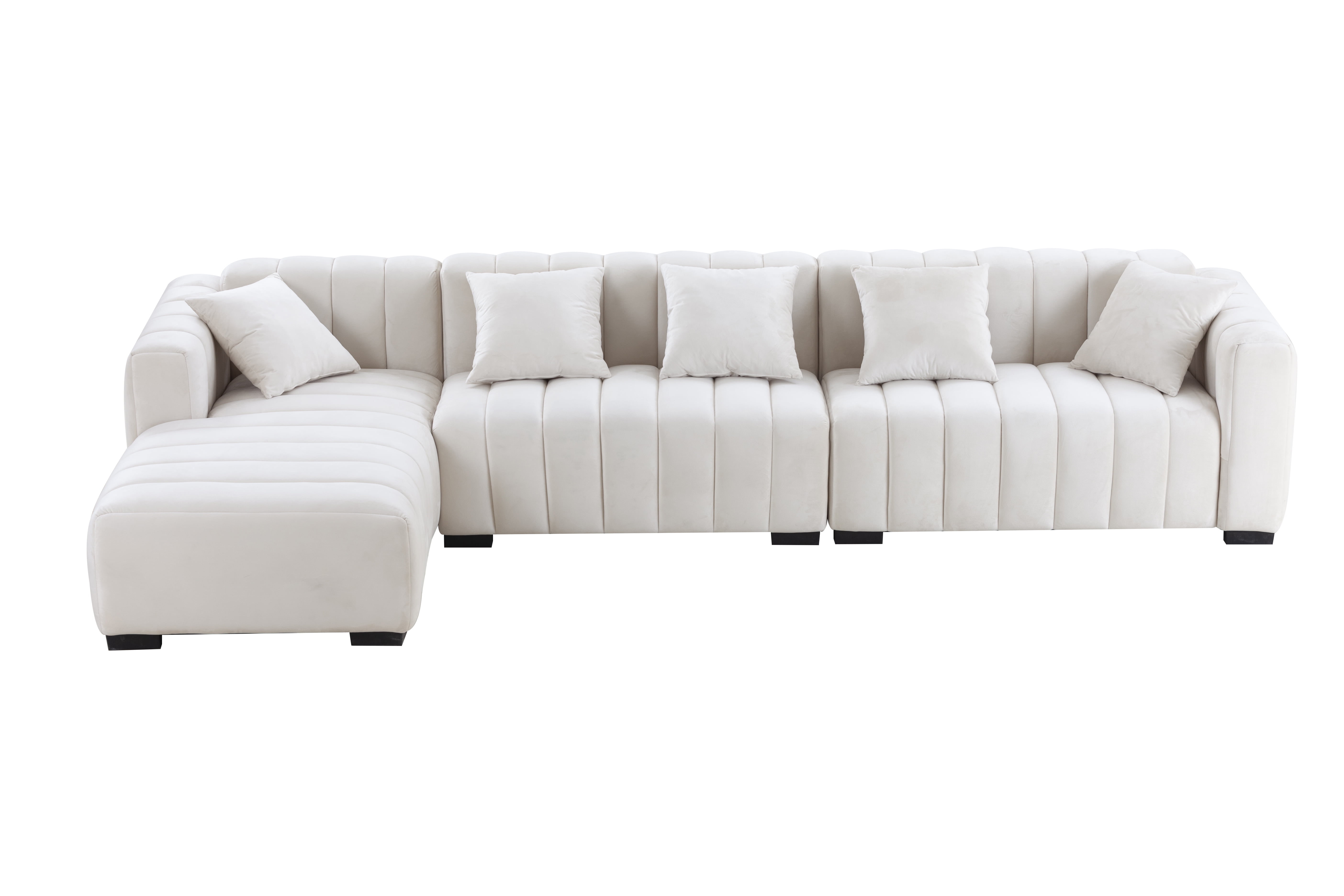 139" Channel Tufted Velvet Left Chaise Sectional Sofa Bed - Beige ...