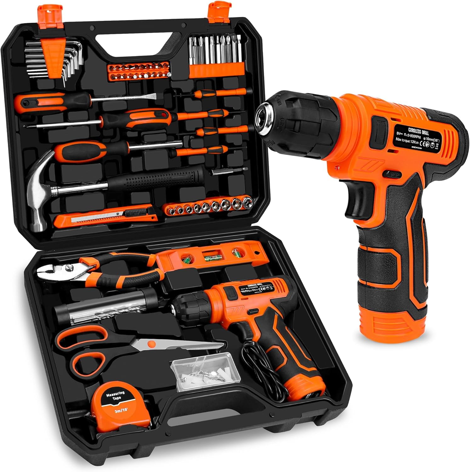 139-Piece Tool Set - Tool Kit with 8V Cordless Drill Driver in ToolBox ...