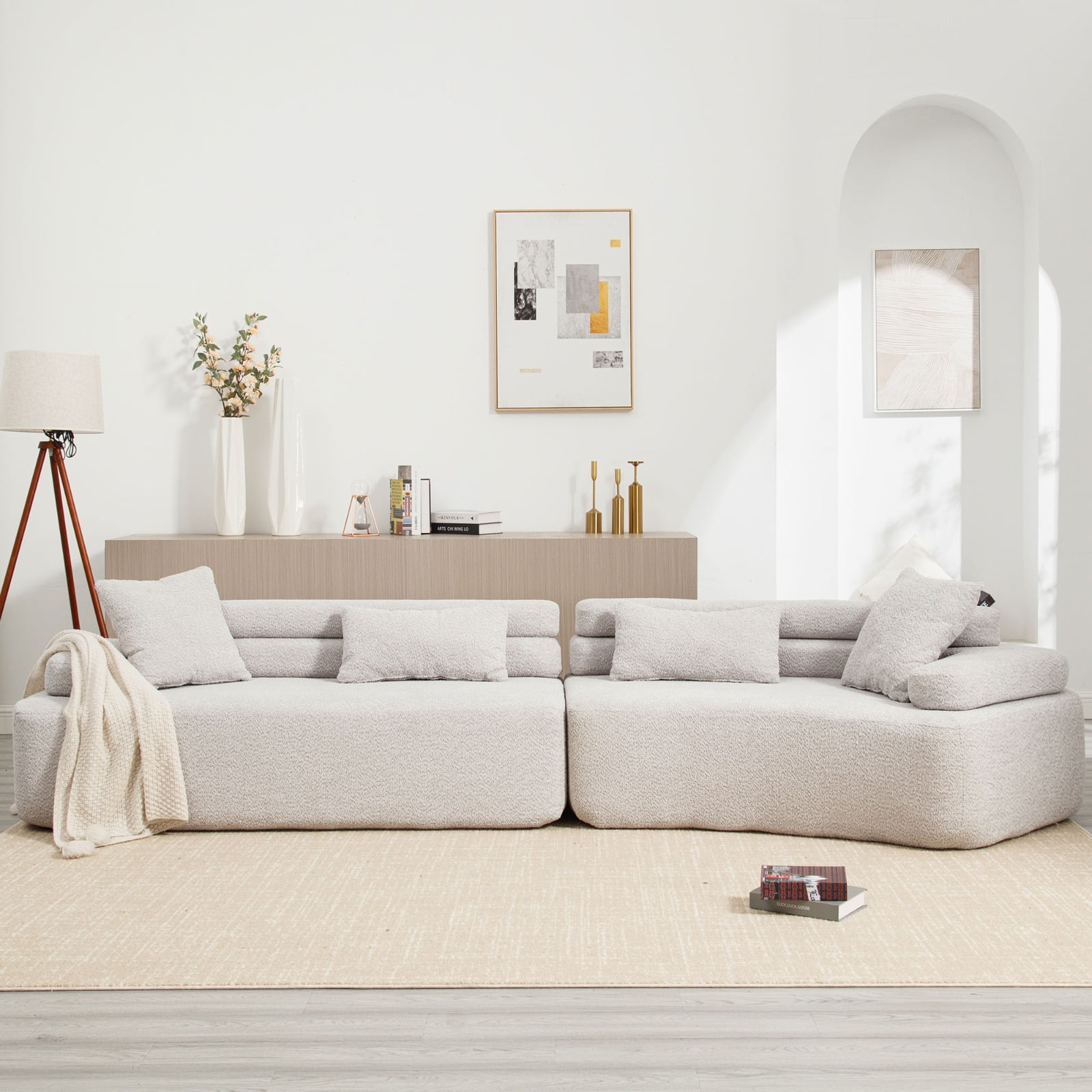 139'' Sectional Sofa Couch, Modern Minimalist Curved Sofa with 4 ...