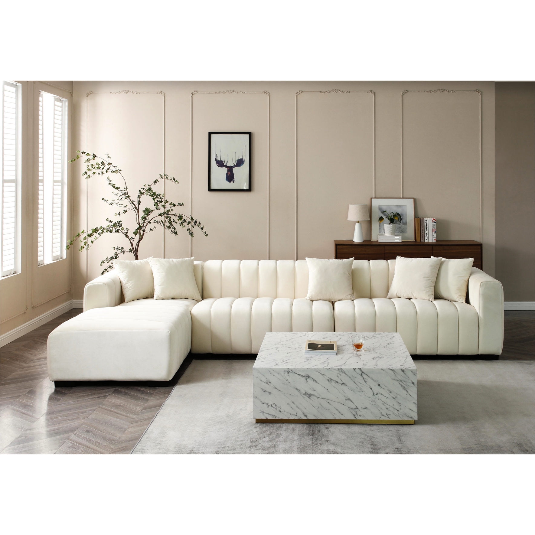 139'' Velvet Sofa with Channel Tufting and Left Chaise - A Cozy Spot in ...