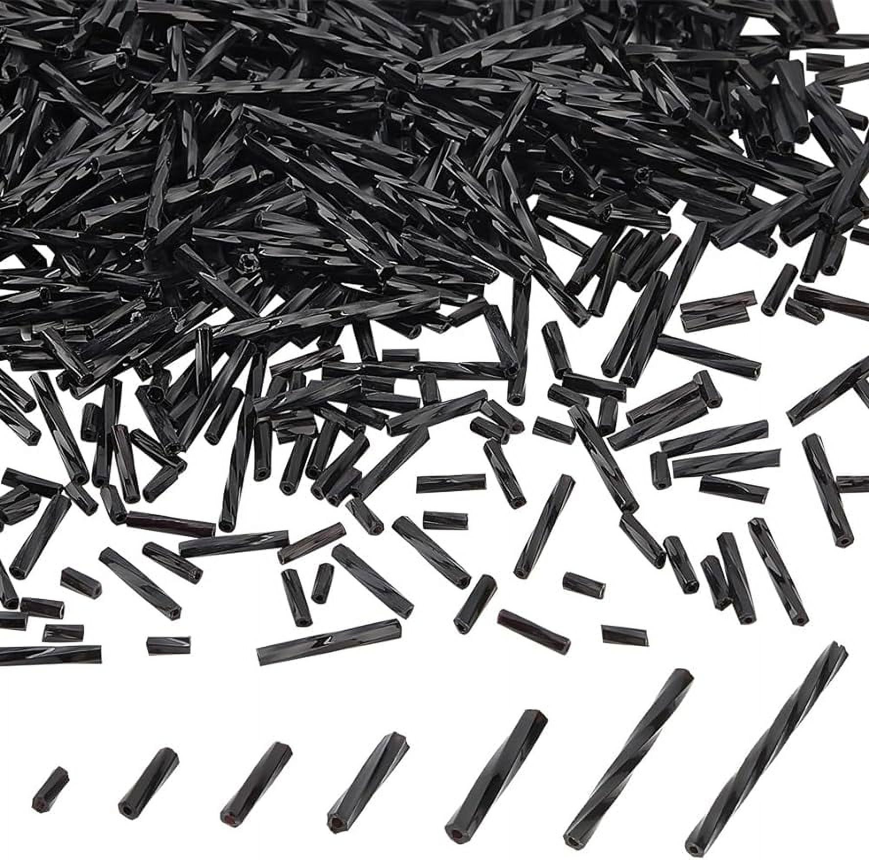 1390pcs 7 Sizes Black Twisted Bugle Beads Glass Bugle Beads 4 5 9 12 15 ...
