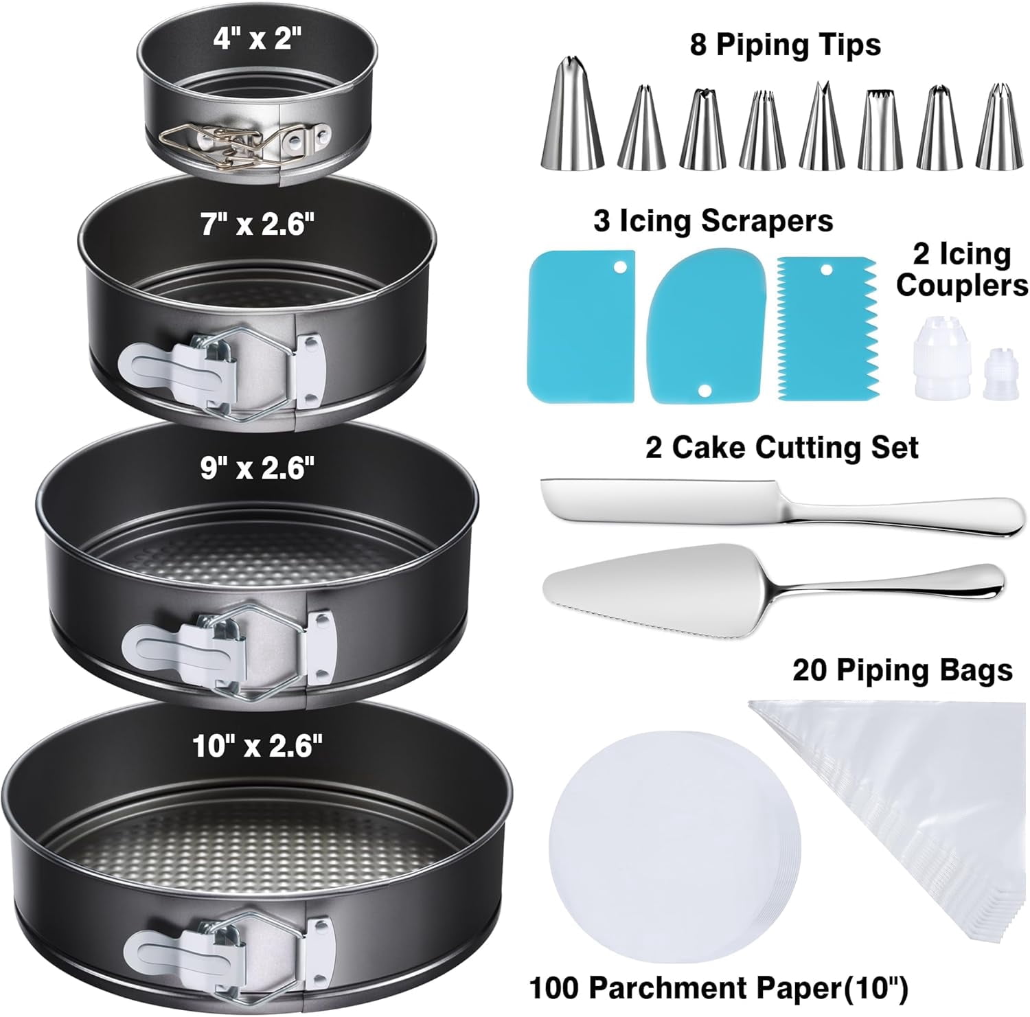 139PCS Springform Cake Pan Set - 4 Non-stick Cheesecake Pans with ...