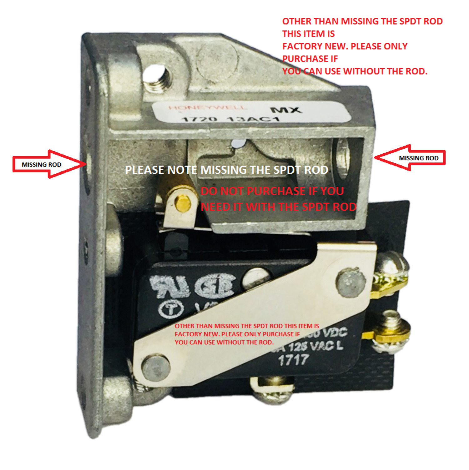 13AC1 (MISSING SPDT Rod) Switch Safety Interlock N.O./N.C. 15A 250VAC ...