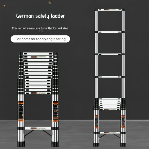 13FT Compact Stainless Steel Telescoping Ladder - 10-Step 350LBS Load ...