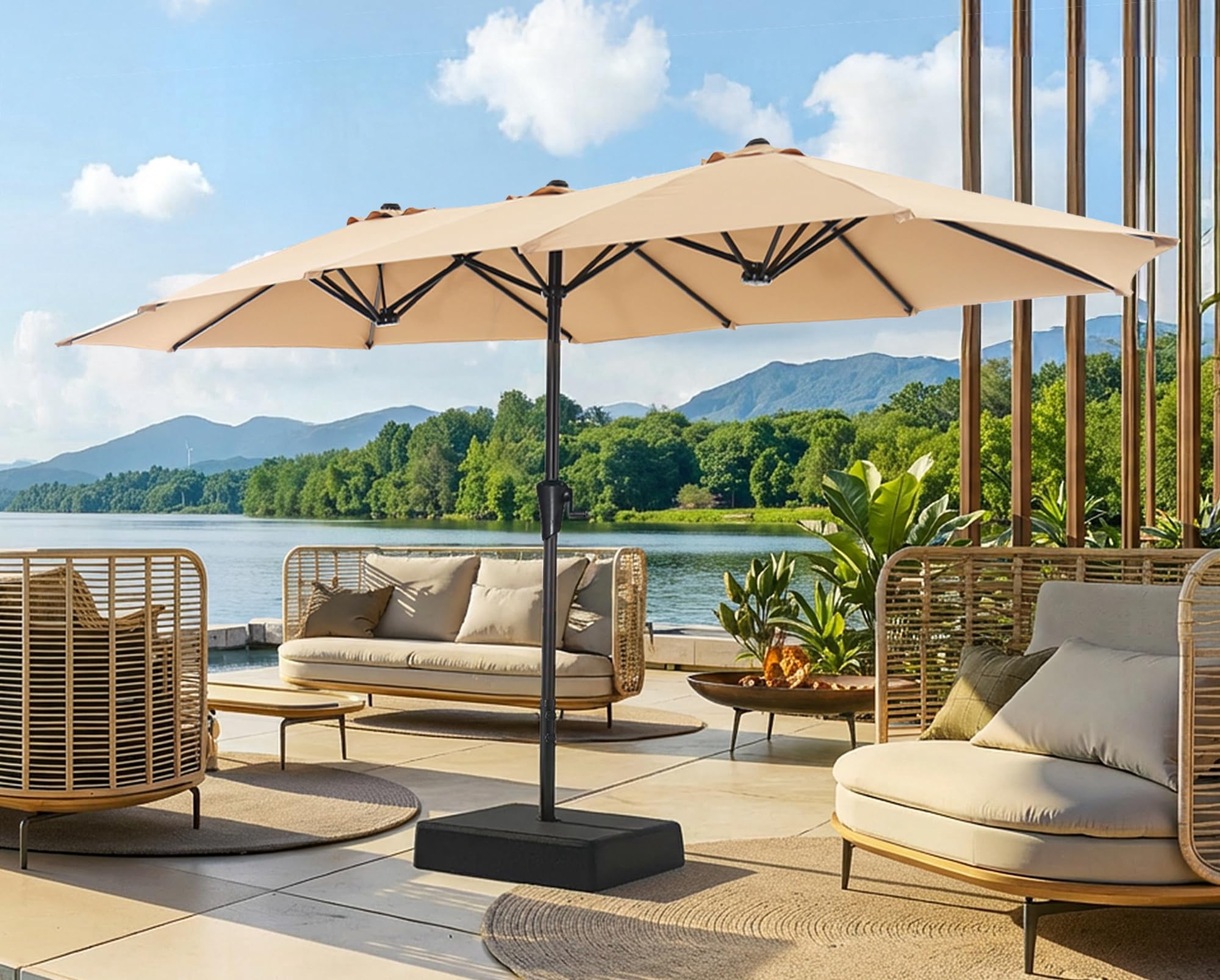 13FT Outdoor Patio Umbrella with Base Included, Double Sided Pool ...