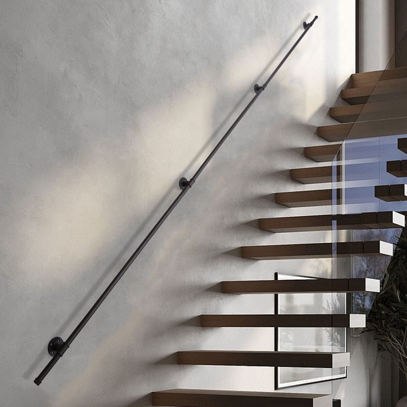 13Ft Pipe Stair Handrail,Wall Mount Black Galvanized Industrial Iron ...