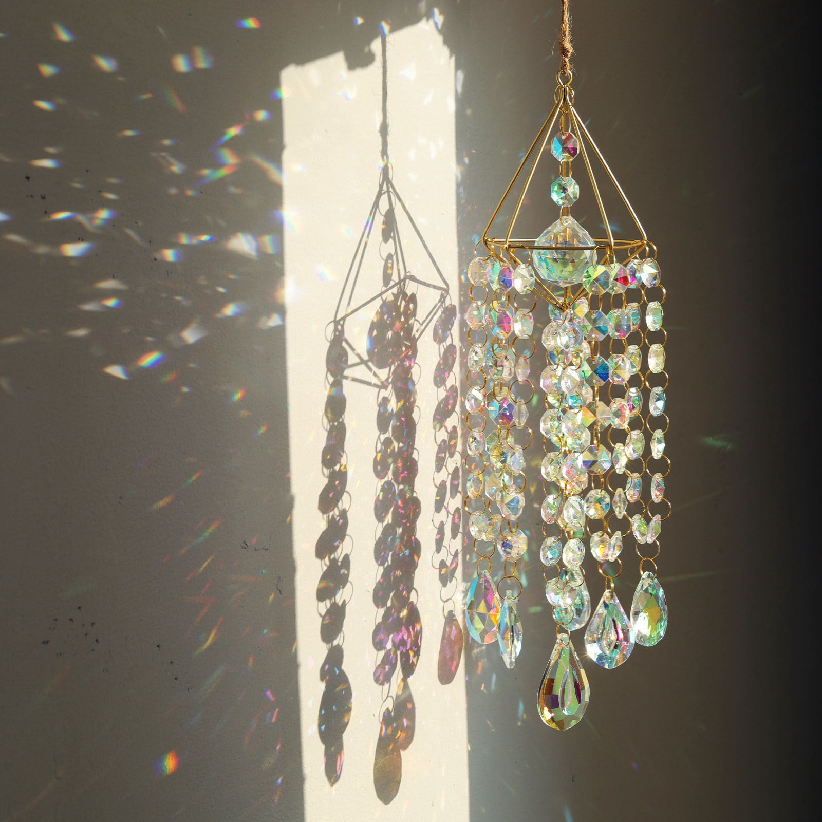 13In Crystal Suncatcher Pendant Gold Metal Air Frame Hanging Prism for ...
