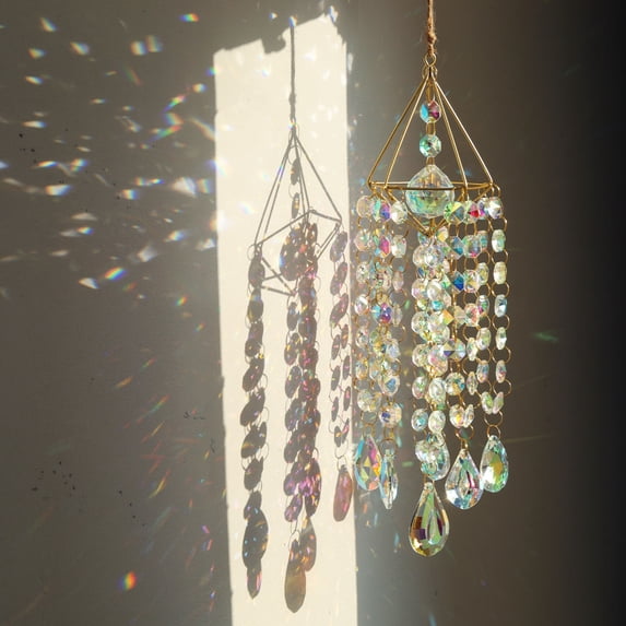 13In Crystal Suncatcher Pendant Gold Metal Air Frame Hanging Prism for ...