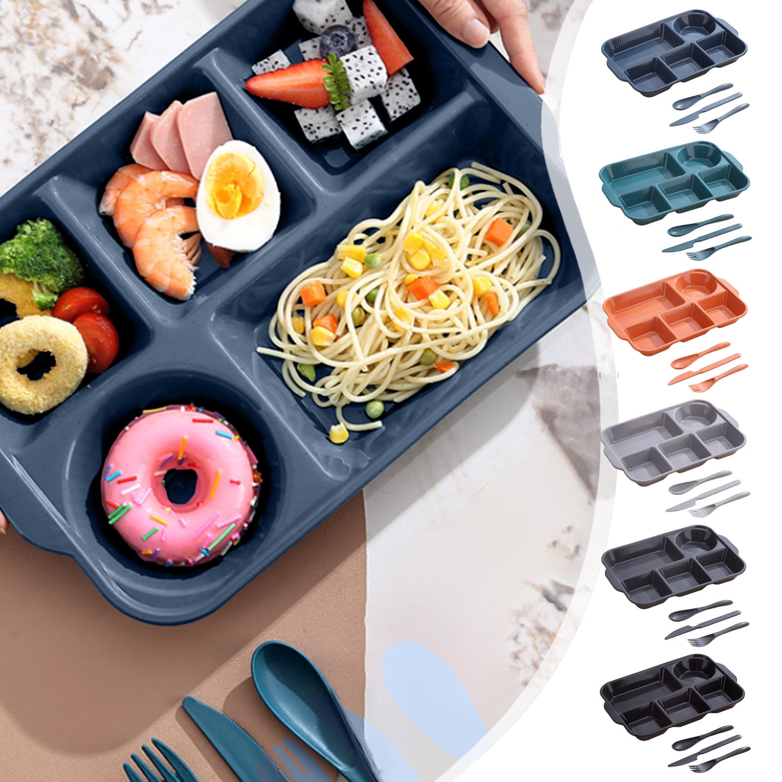 13Inch 4Pcs Plastic Divided Plates For Adults Reusable Lunch Trays 5 ...