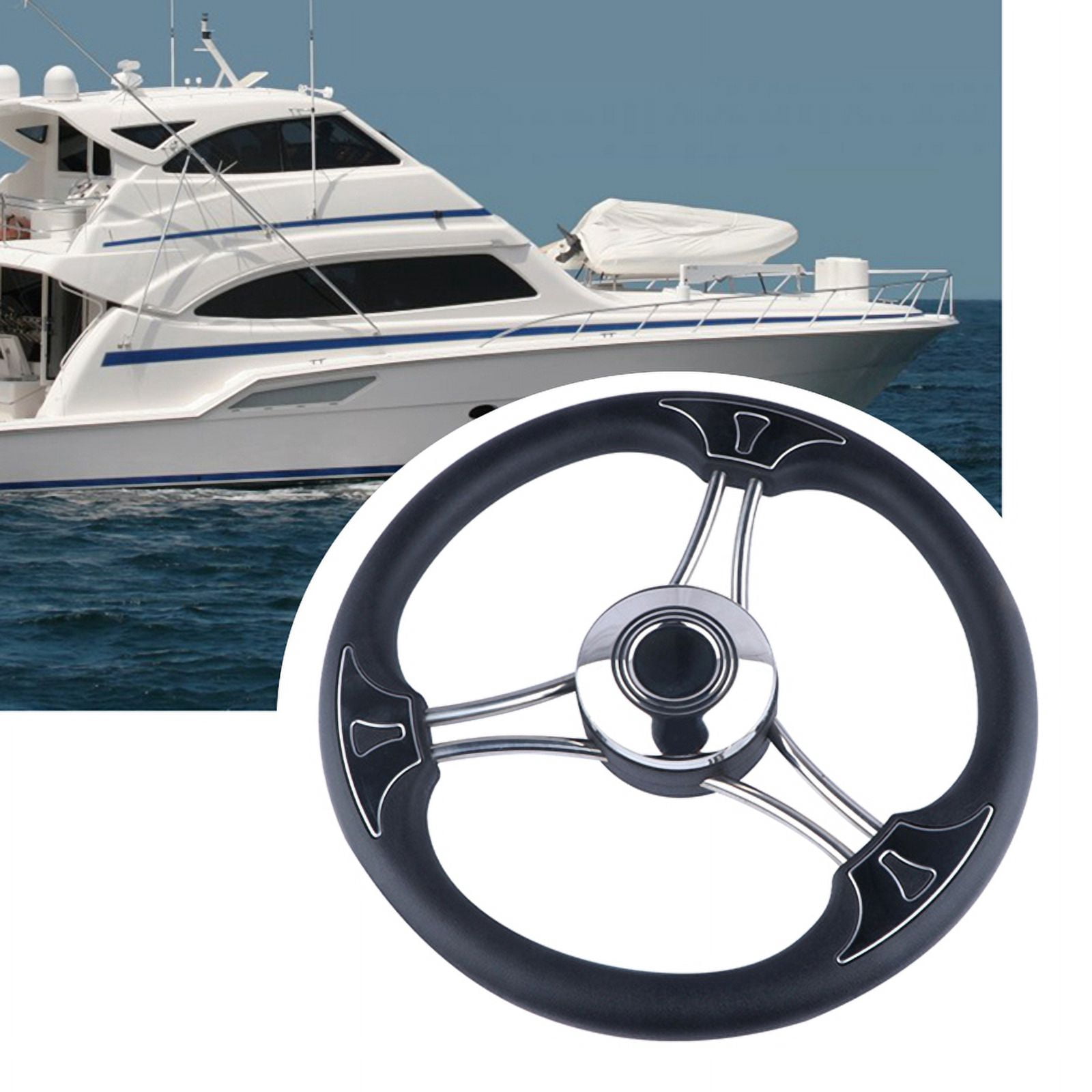 13Inch Boat Steering Wheel Stainless Steel Black Foam 3 Spoke Heavy ...