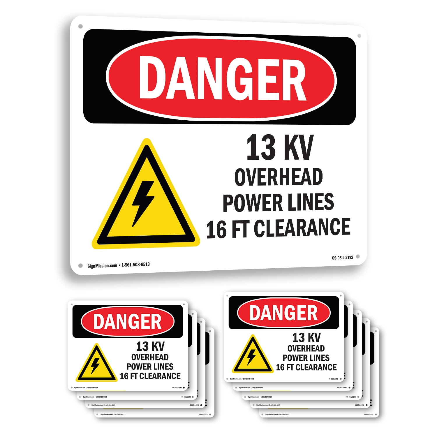 13KV Overhead Power Lines 16 OSHA Danger Rigid Plastic Sign 18 Inch x ...
