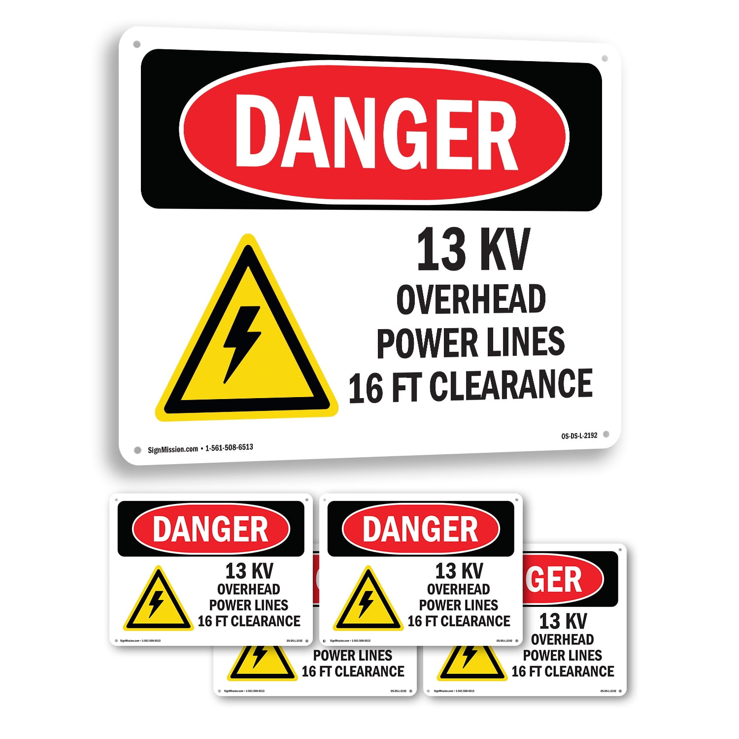 13KV Overhead Power Lines 16 OSHA Danger Rigid Plastic Sign 24 Inch x ...