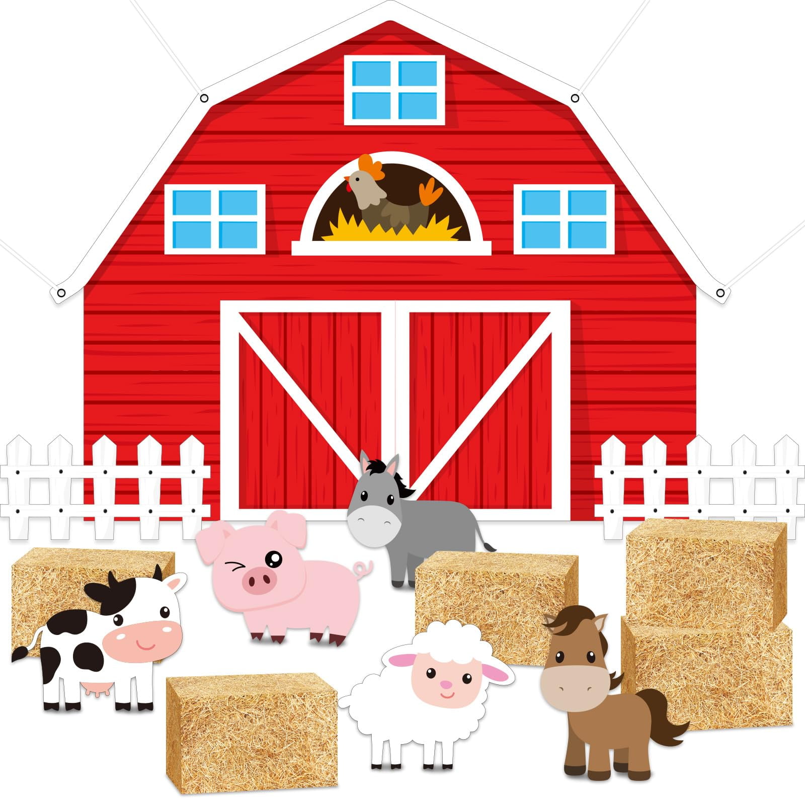 13PCS Farm Animal Theme Party Decorations Farm Backdrop Farmhouse ...