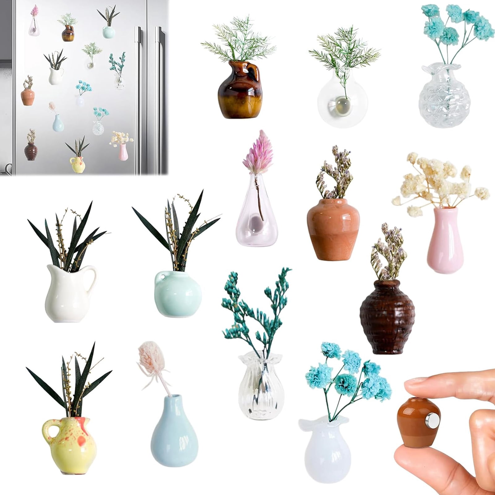 13PCS Mini Ceramics Vase Fridge Magnet,Mini Vase Magnets for Fridge ...