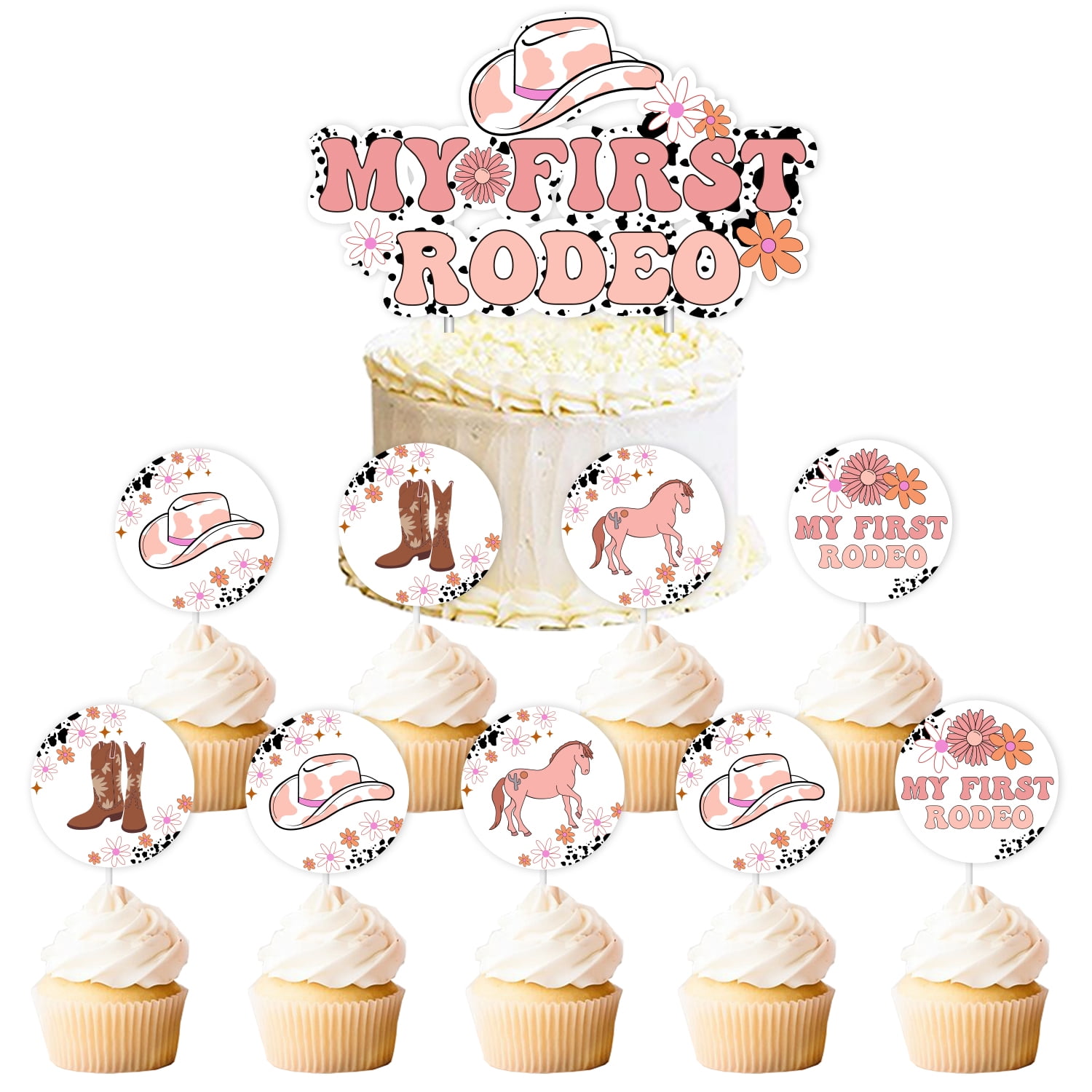 13PCS My First Rodeo Cake Topper, Groovy Daisy Cake Topper, Pink ...