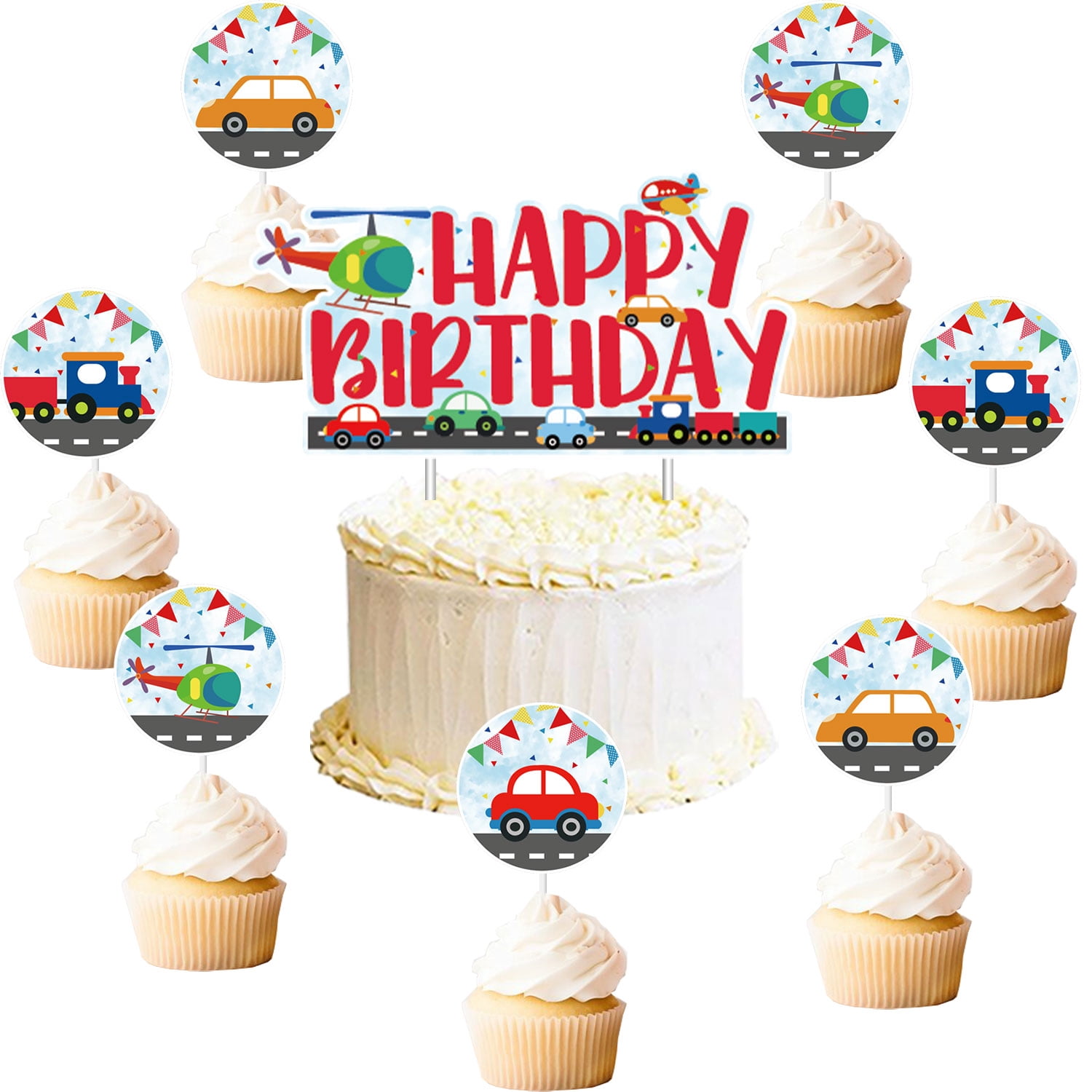 13PCS Transportation Cake Toppers for Boys Birthday, Red Transport ...