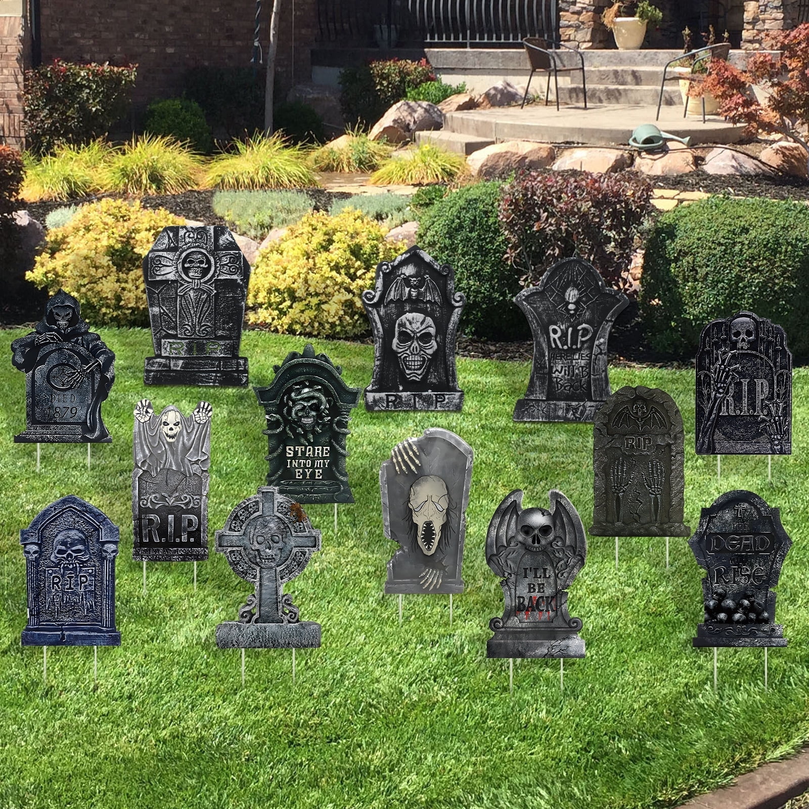 13Pack Halloween Tombstone (10P Yard Sign + 3P 3D Foam Tombstone)with ...