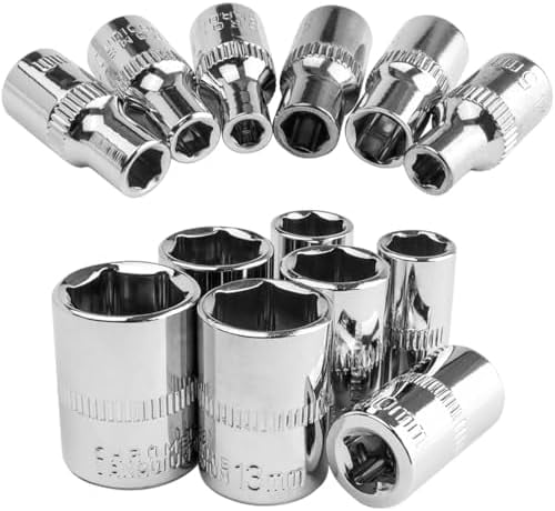 13Pcs 1/4” Drive Socket Set 4mm-14mm, 6 Point Shallow Socket Set Metric ...