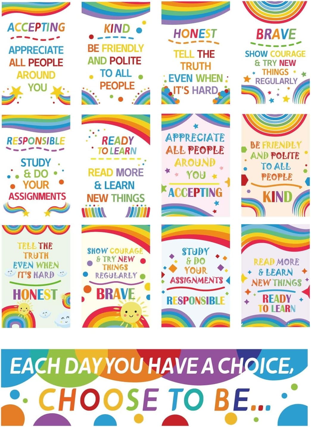 13Pcs Classroom Decoration Banner Posters Sign Bulletin Board Hanging ...