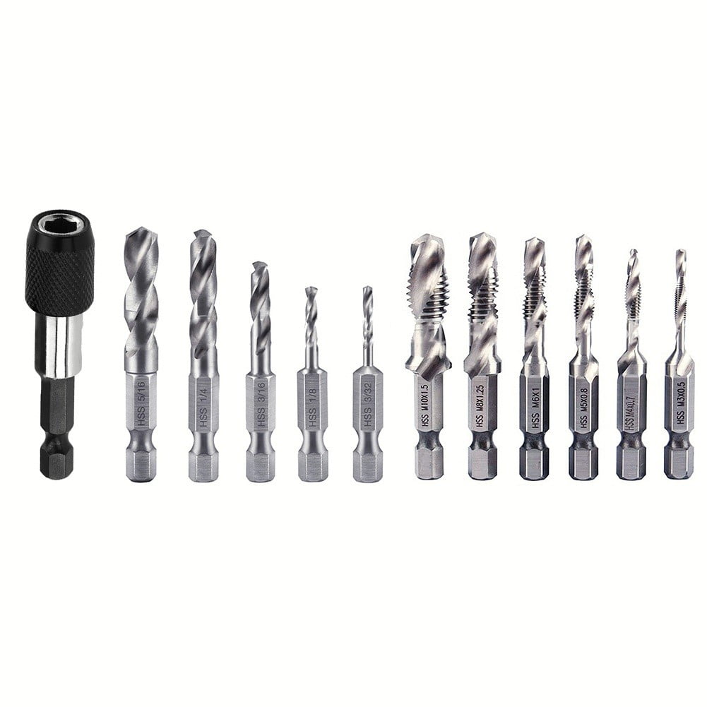 13Pcs Drill And Tap Bit Set With Adapter Sae/Metrictapping Hex Shank ...