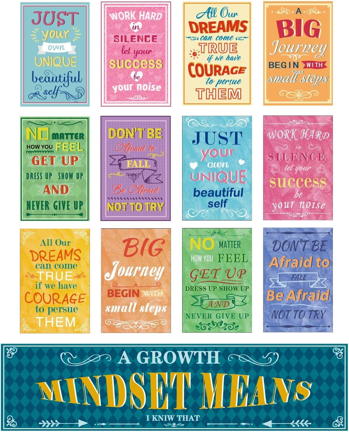 13Pcs Growth Mindset Classroom Decoration Banner Posters Sign Bulletin ...