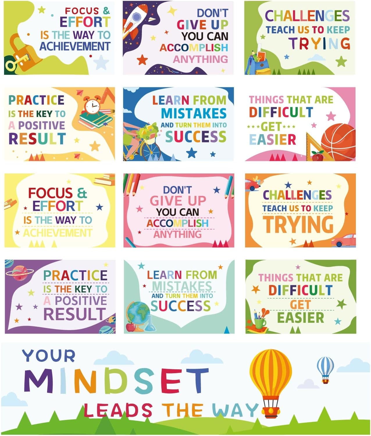 13Pcs Growth Mindset Classroom Decoration Banner Posters Sign Bulletin ...