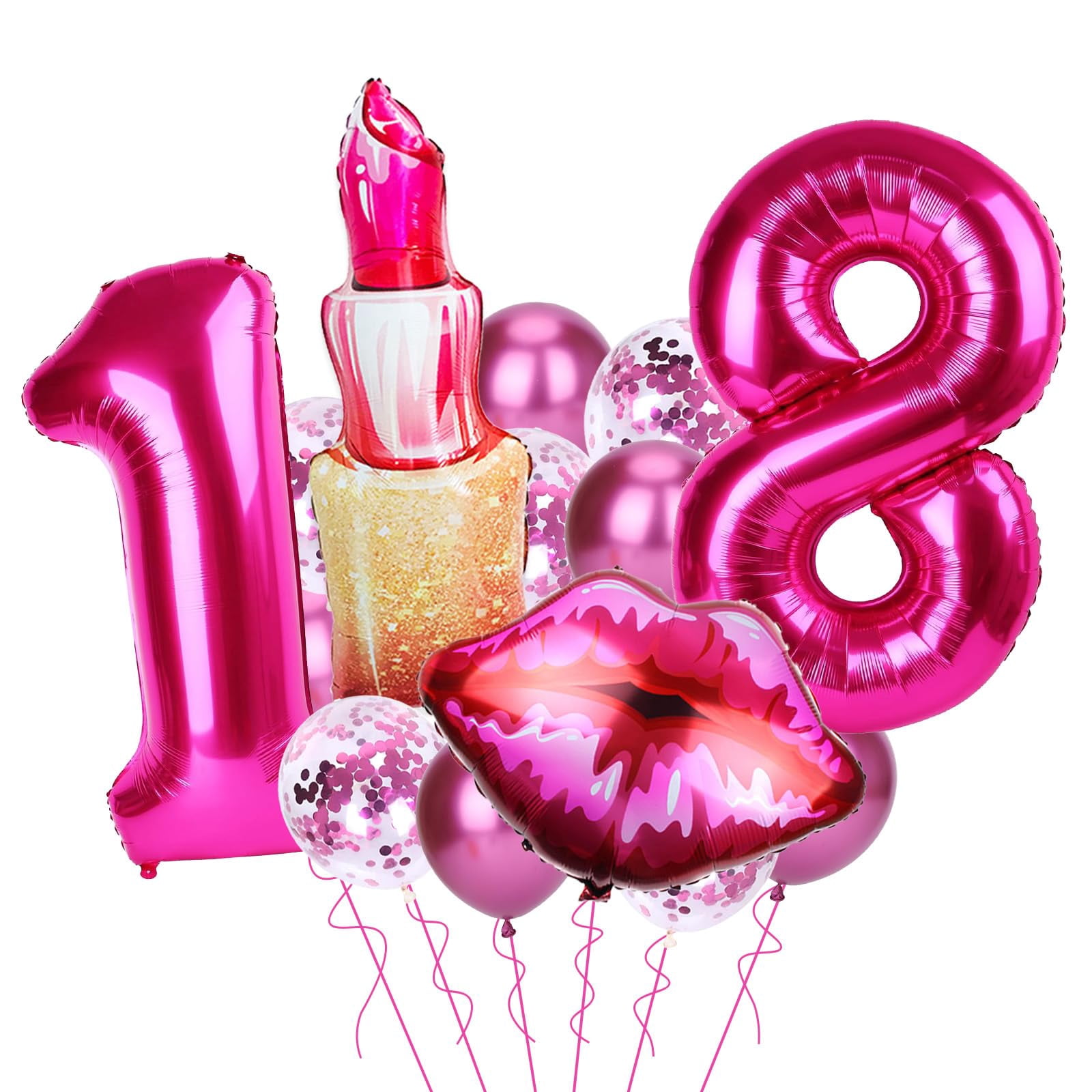 13Pcs Hot Pink 18 Balloon Numbers KKS1 40 Inch, Hot Pink Lips Lipstick ...