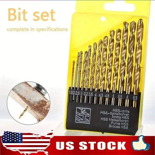 13Pcs Hss Titanium Coated Twist Drill Bit Set 1.5-6.5Mm Hex Shank For ...