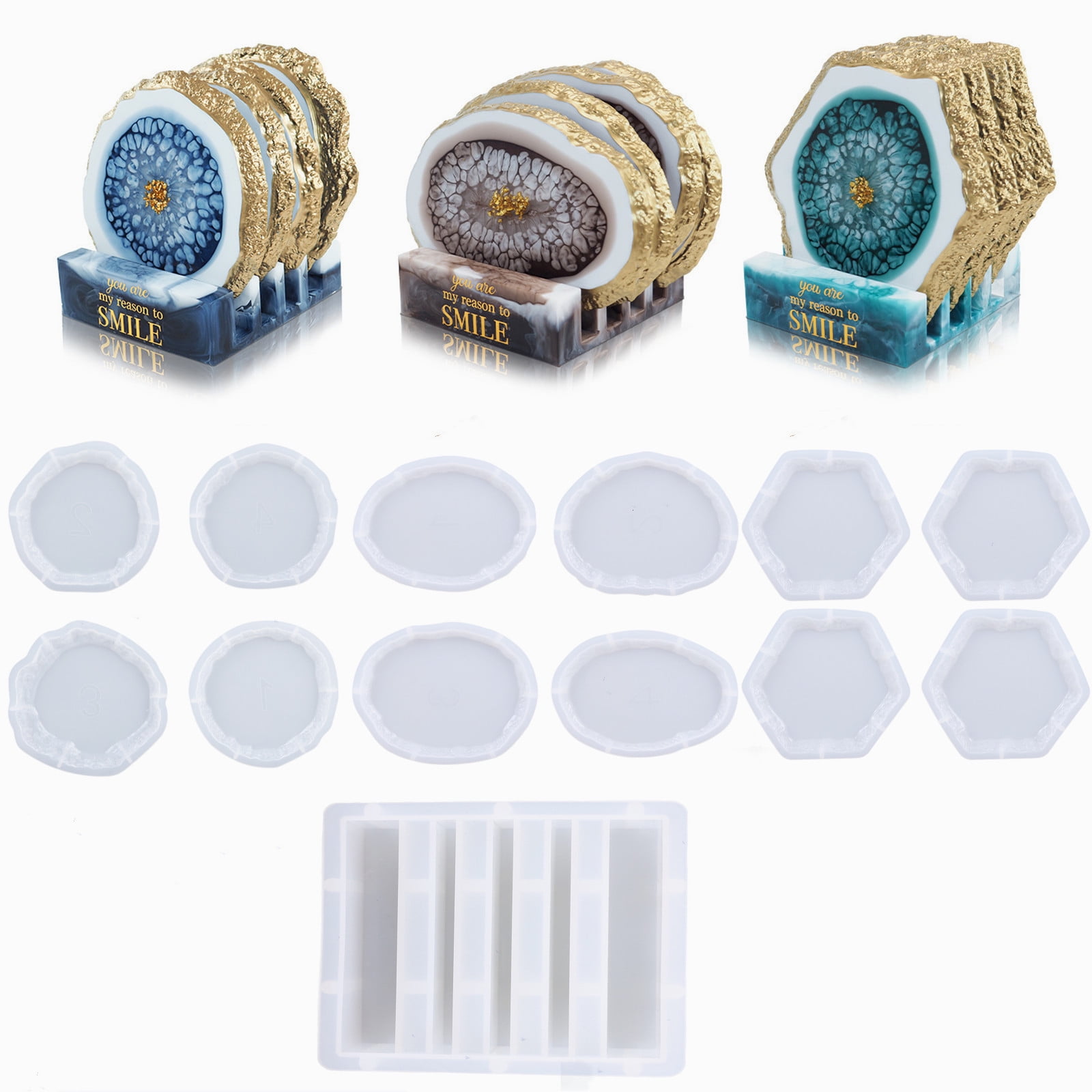13Pcs Irregular Silicone Coaster Mold Set with Coaster Stand Epoxy Mold ...