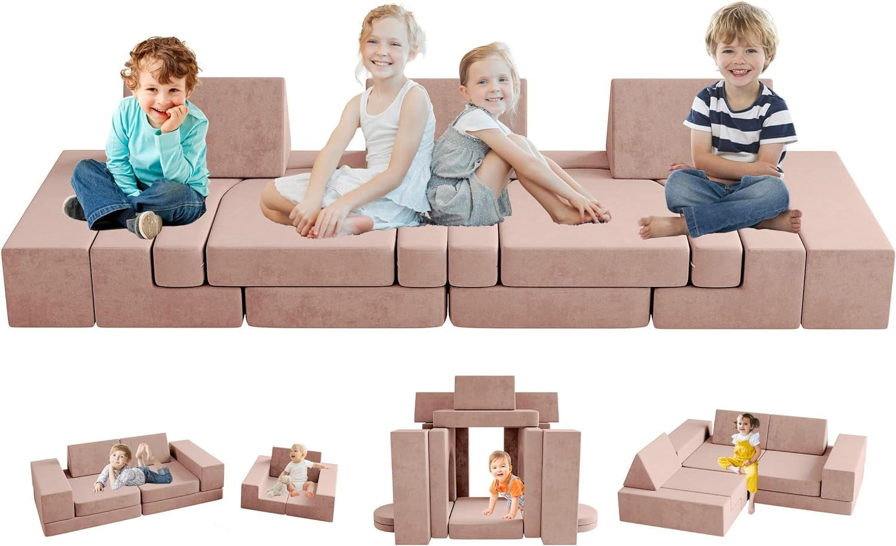13Pcs Kids Couch, Wanan Modular Toddler Sofa with 2 Arches, 2 Semi ...