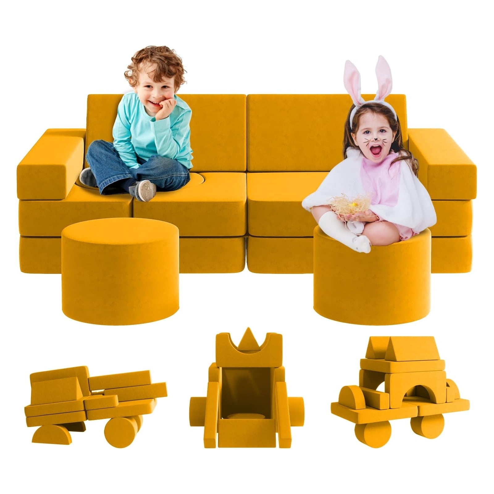 Wanan 13Pcs Kids Couch, Toddler Sofa, Playroom Modular Couch, Foldable ...