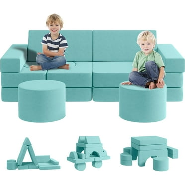 Linor 10-Piece Friendly Sized Modular Kids Sofa Couch, Playroom Use ...