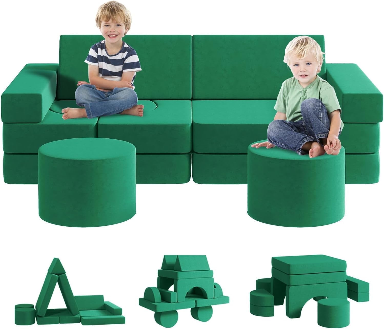 Wanan 13Pcs Toddler Couch and 2 Ottomans Set, Modular Kids Sofa for ...