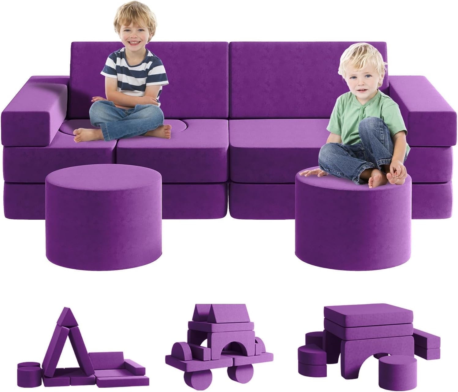 13Pcs Kids Sofa Couch with 2 Ottomans, Wanan Modular Toddler Couch ...