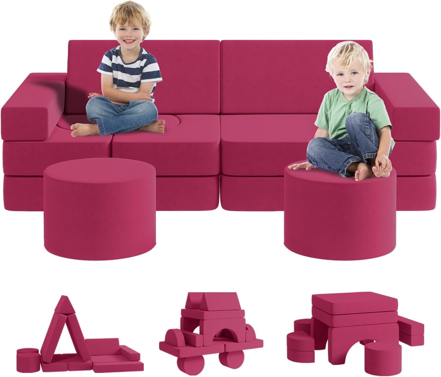 13Pcs Kids Sofa Couch with 2 Ottomans, Wanan Modular Toddler Couch ...