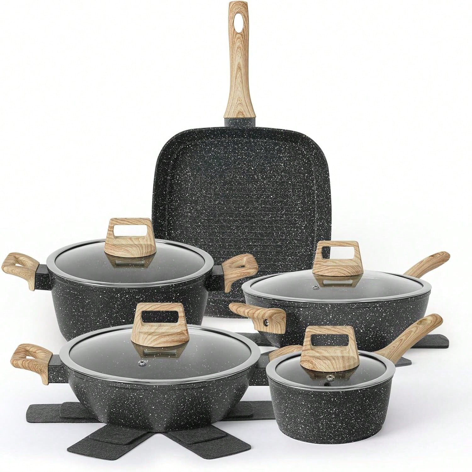 13Pcs Pots And Pans Set Nonstick Cookware Sets, Black Granite Induction ...