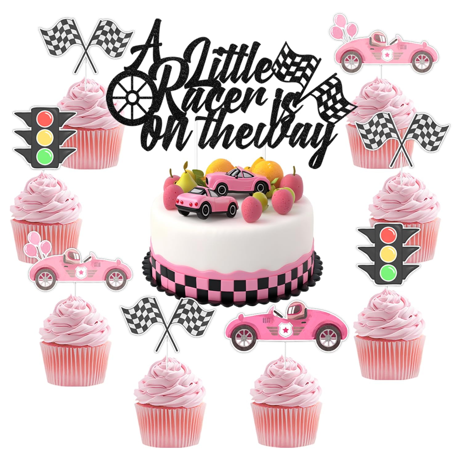 13Pcs Race CarITSC Cake and Cupcake Toppers, A Little Racer Is on the ...